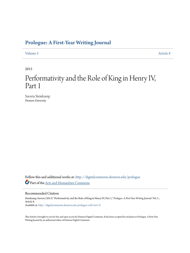 Performativity and The Role of King in Henry IV Part 1 | PDF | Henry Iv ...
