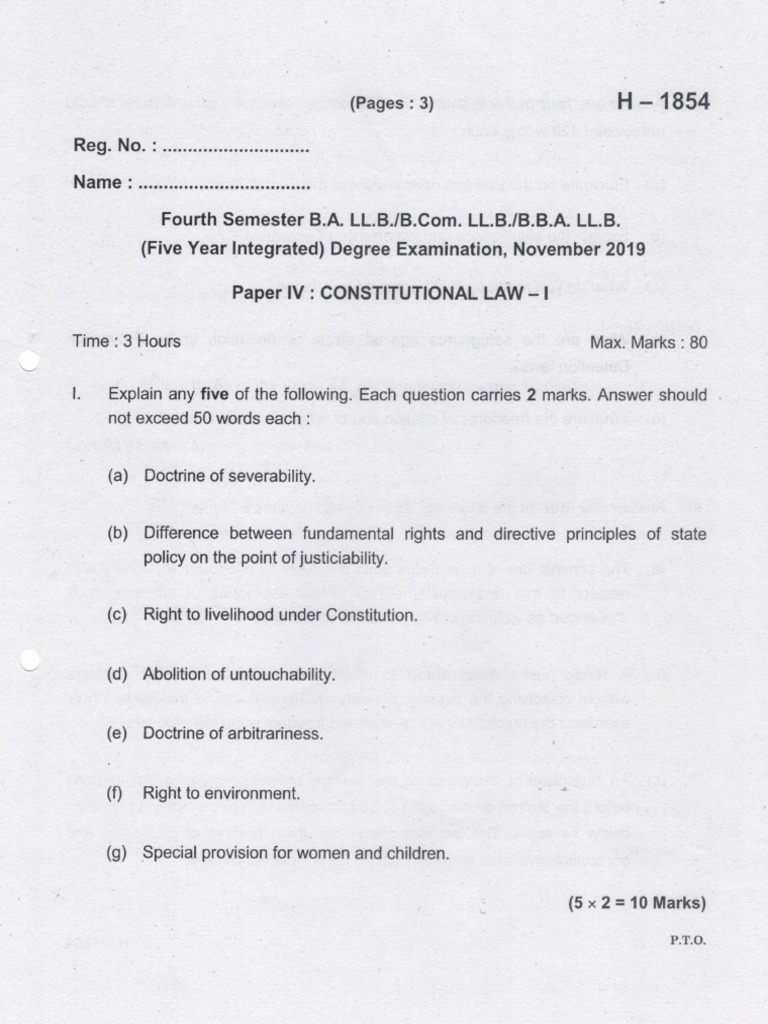 Consti BA BBA BCom Nov 2019 IV Sem3 | PDF