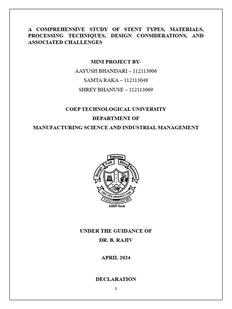 Design Doc - Mini Project | Download Free PDF | Stent | Percutaneous Coronary Intervention