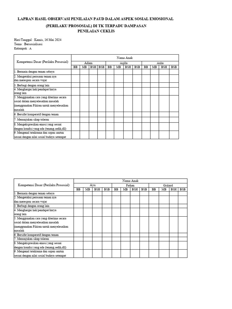Contoh Catatan Penilaian Ceklis | PDF