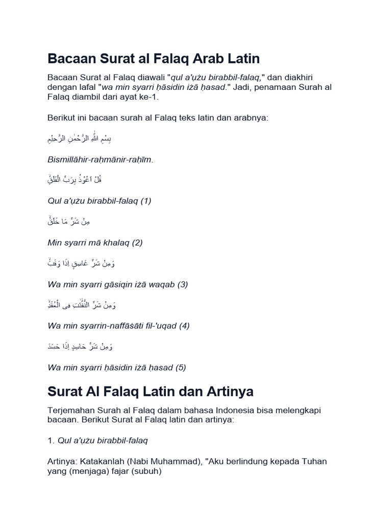 Bacaan Surat Al Falaq Arab Latin | PDF