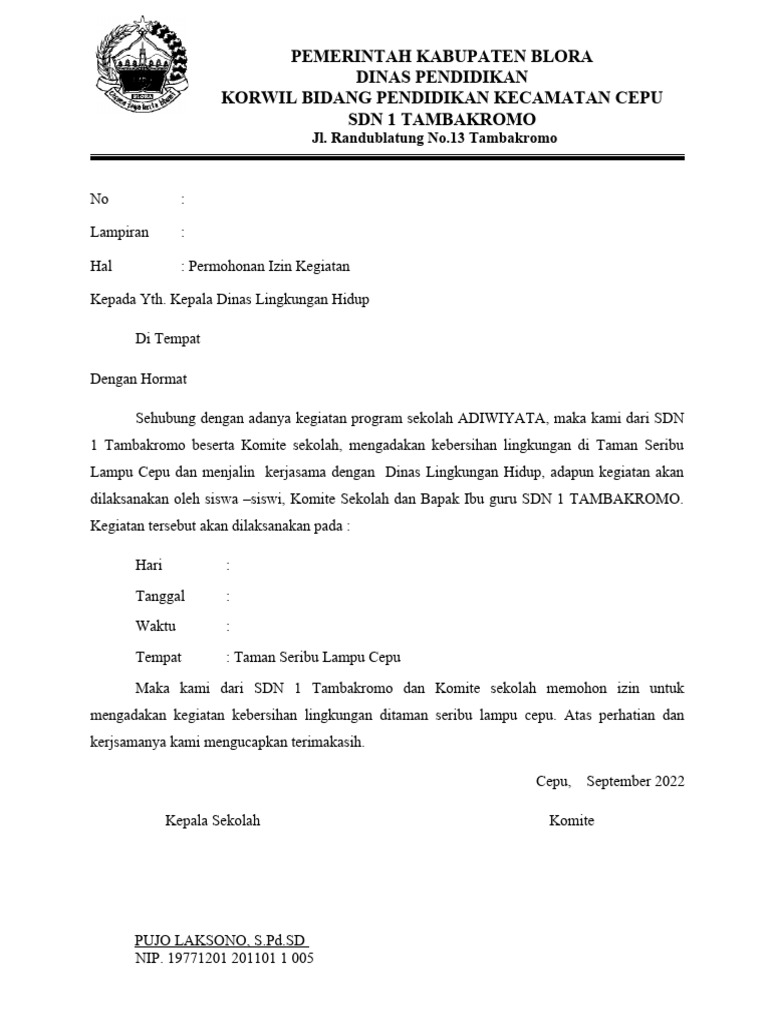 Surat Izin Kegiatan | PDF