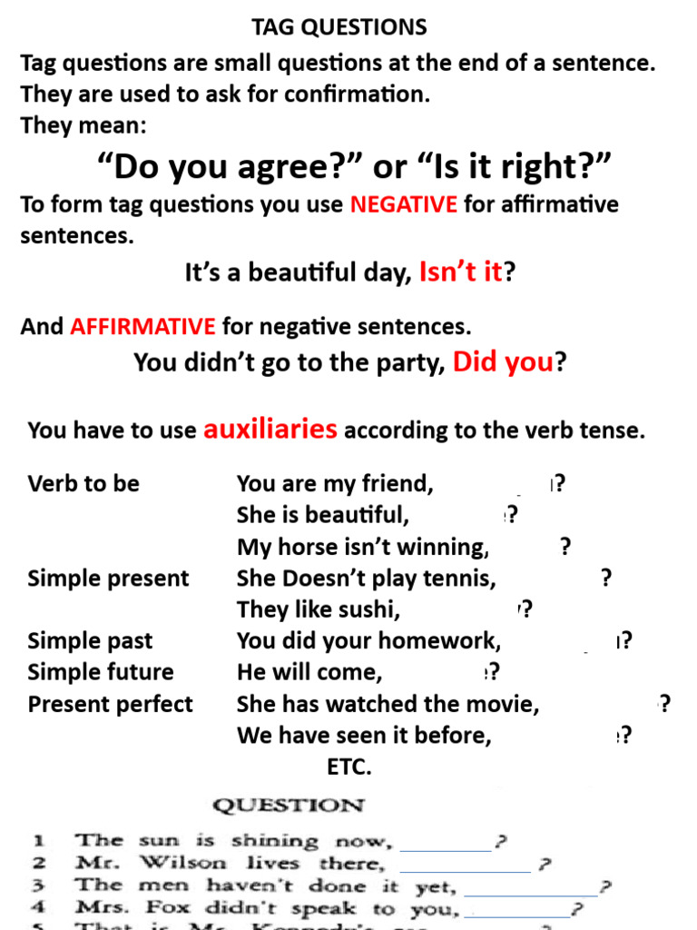 Tag Questions Grammar 2020 | PDF