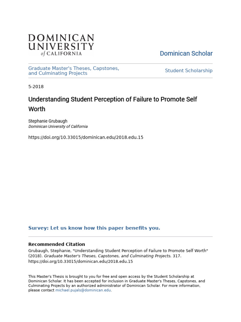 Understanding Student Perception of Failure to Promote Self Worth (1) | PDF | Motivational ...