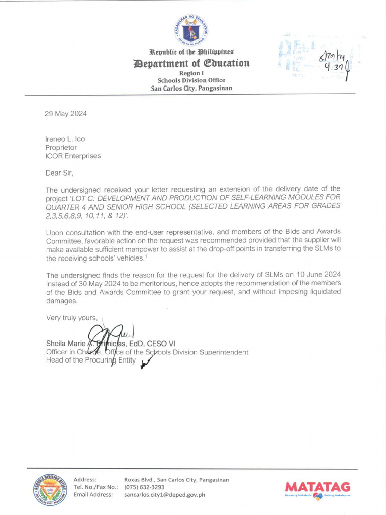Reply Letter Extension - LOT C | PDF