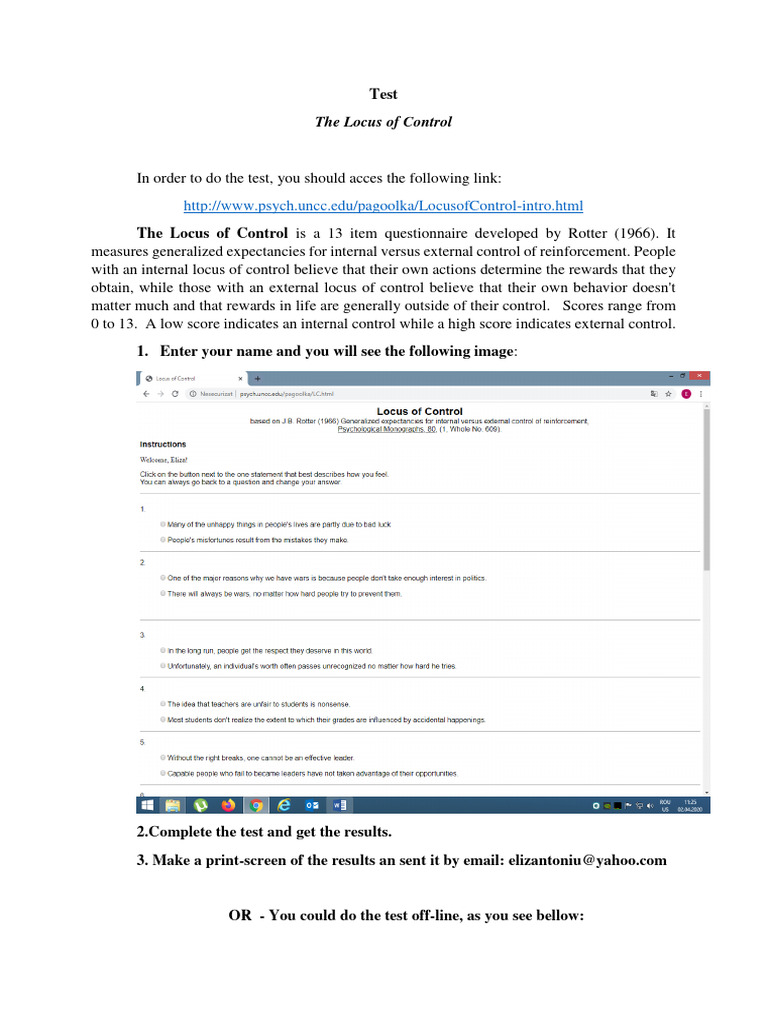 Locus of Control Test Guide | PDF | Luck | Cognition