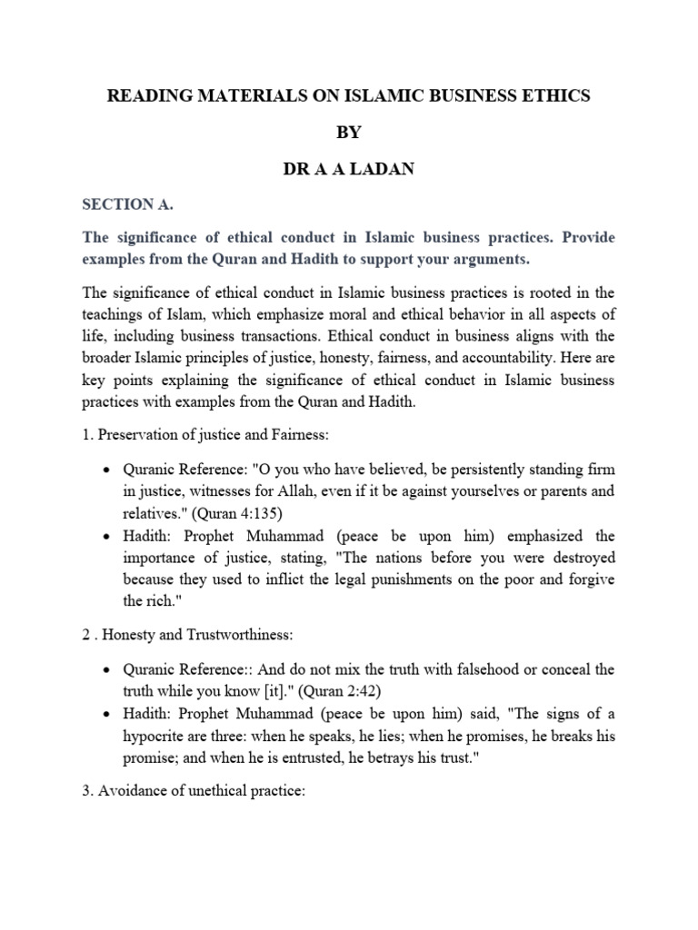 Matreails - Islamic Business Ethics. | PDF | Business Ethics | Islamic Banking And Finance