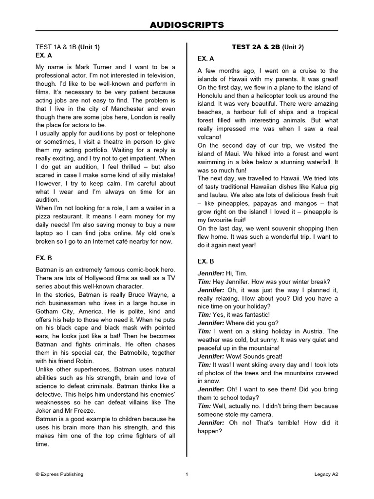 30 Legacy A2 Audioscripts | PDF | Batman | Atmosphere Of Earth