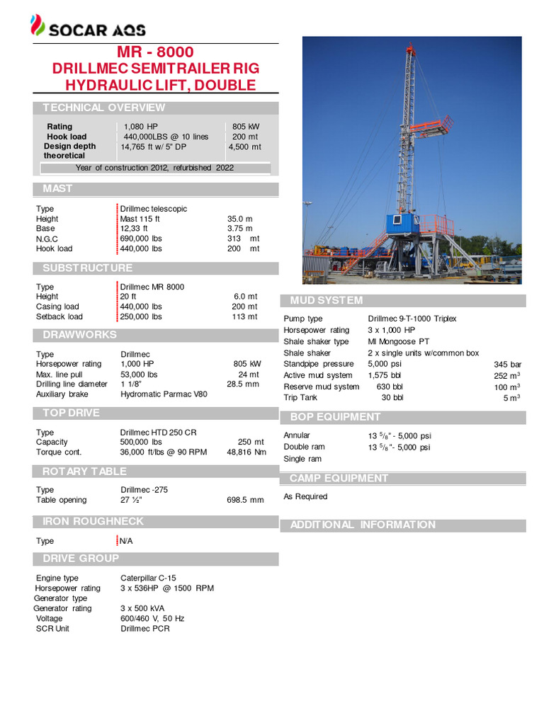 MR 8000 Spec Shhet | PDF | Horsepower