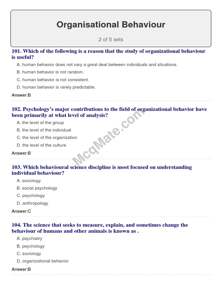 More-Mcqs-Organisational-Behaviour (Set 2) | PDF | Classical Conditioning | Behavioural Sciences