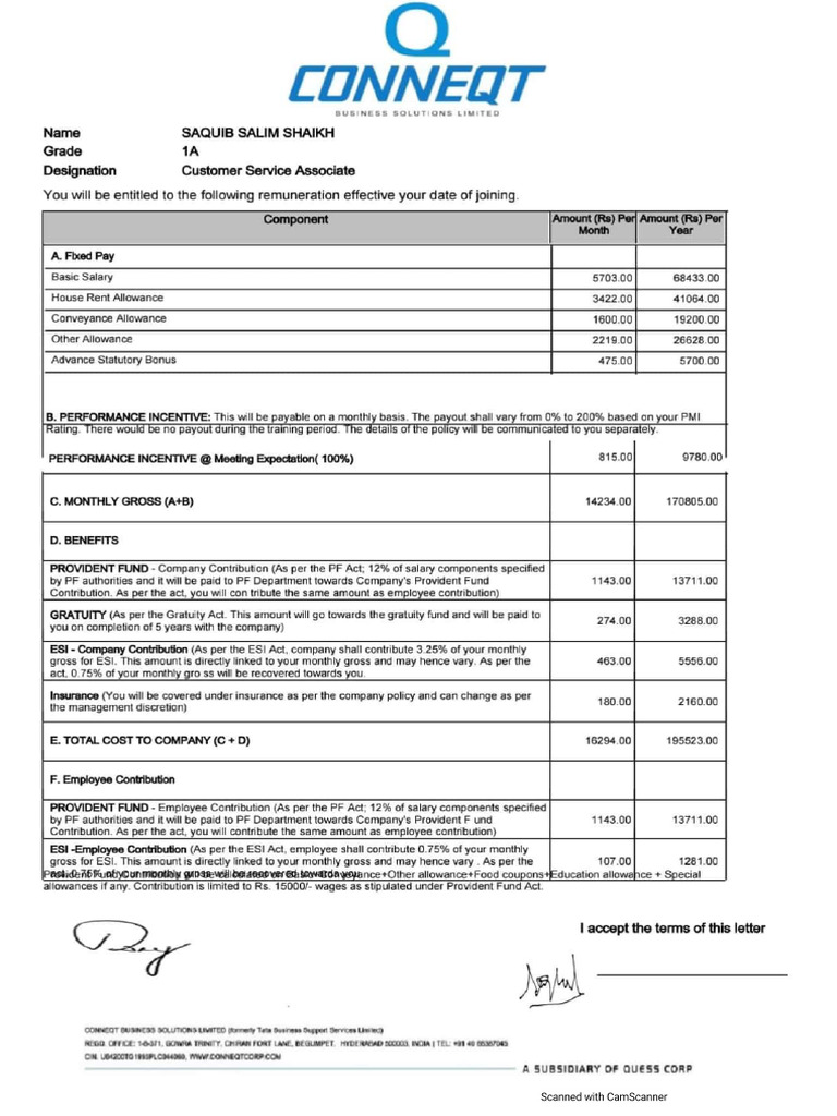 Offer Letter of Q Conneqt | PDF