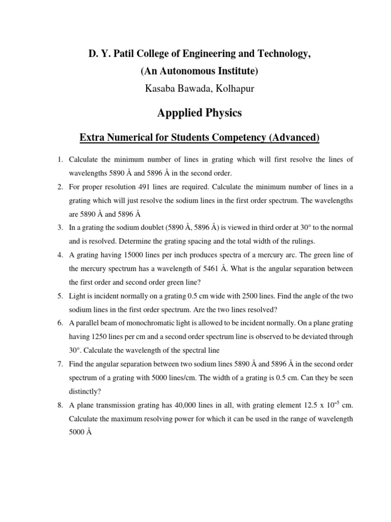 Numericals For Pratice - Applied Physics | PDF | Electronvolt | Electron