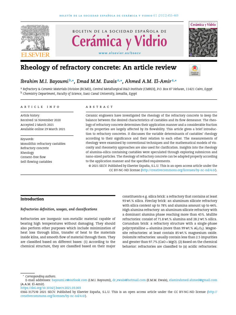 Rheology of Refractory Concrete An Article Review | PDF | Refractory ...