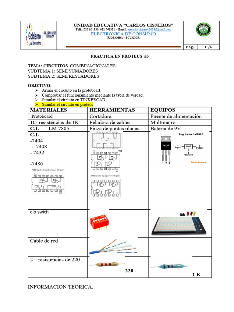 Circuitos Combinacionales en Proteus | PDF | Ingeniería Informática | Ingenieria Eléctrica