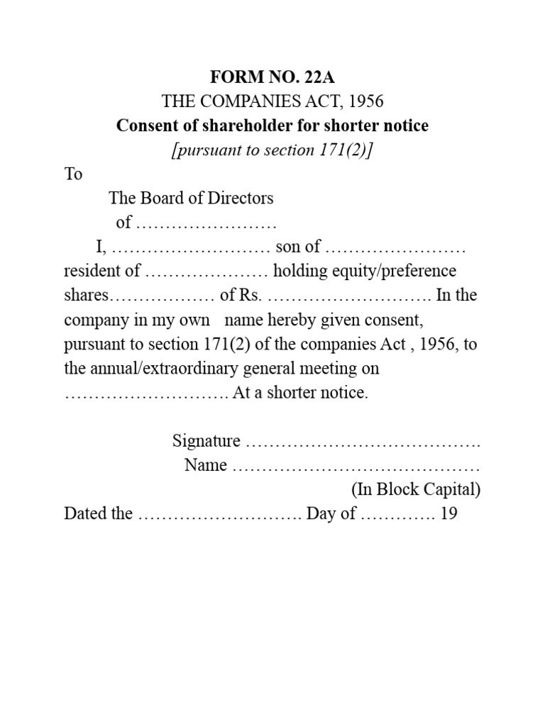 Shareholder Consent for Short Notice | PDF | Politics