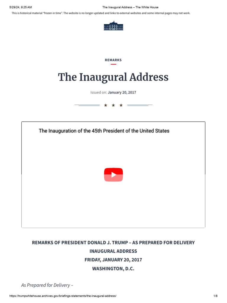 The Inaugural Address - The Trump White House | PDF | Politics | Travel