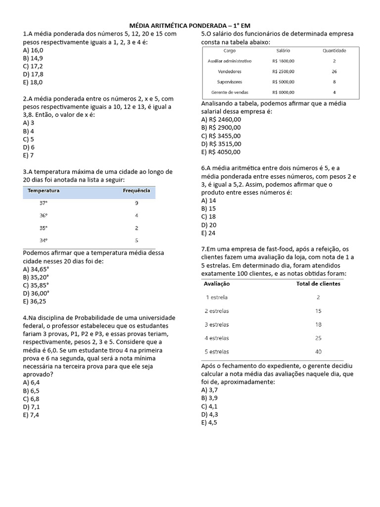 2 Média Aritmética Ponderada | PDF | Média