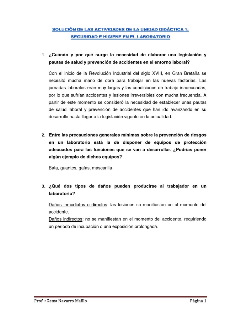 04 - SOLUCIÓN Ejercicios Tema 1. Seguridad e Higiene en El Laboratorio | PDF | Laboratorios