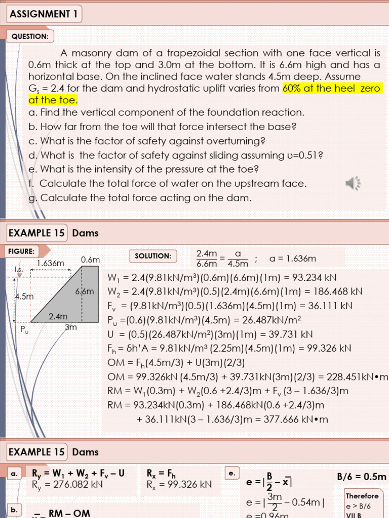 Hydraulics Analysis of Dam Assignment Solution | PDF | Dam | Fluid Dynamics