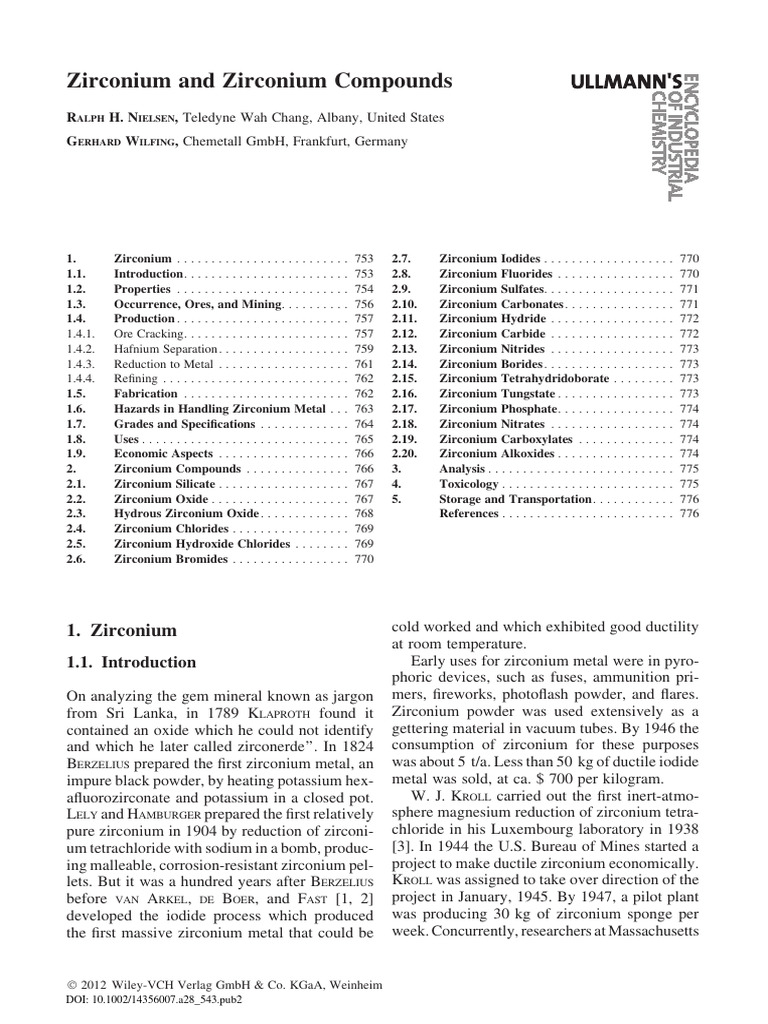 Zirconium and Zirconium Compounds 2012 | PDF | Zirconium | Titanium