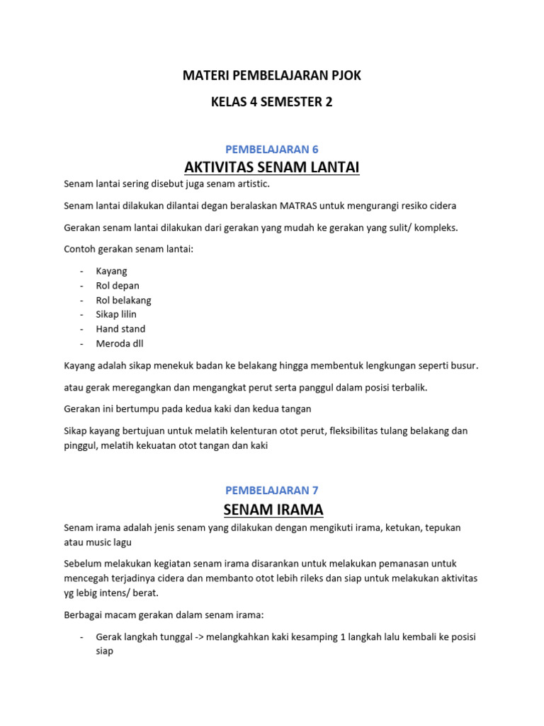 MATERI PEMBELAJARAN PJOK 4 Sem 2 | PDF