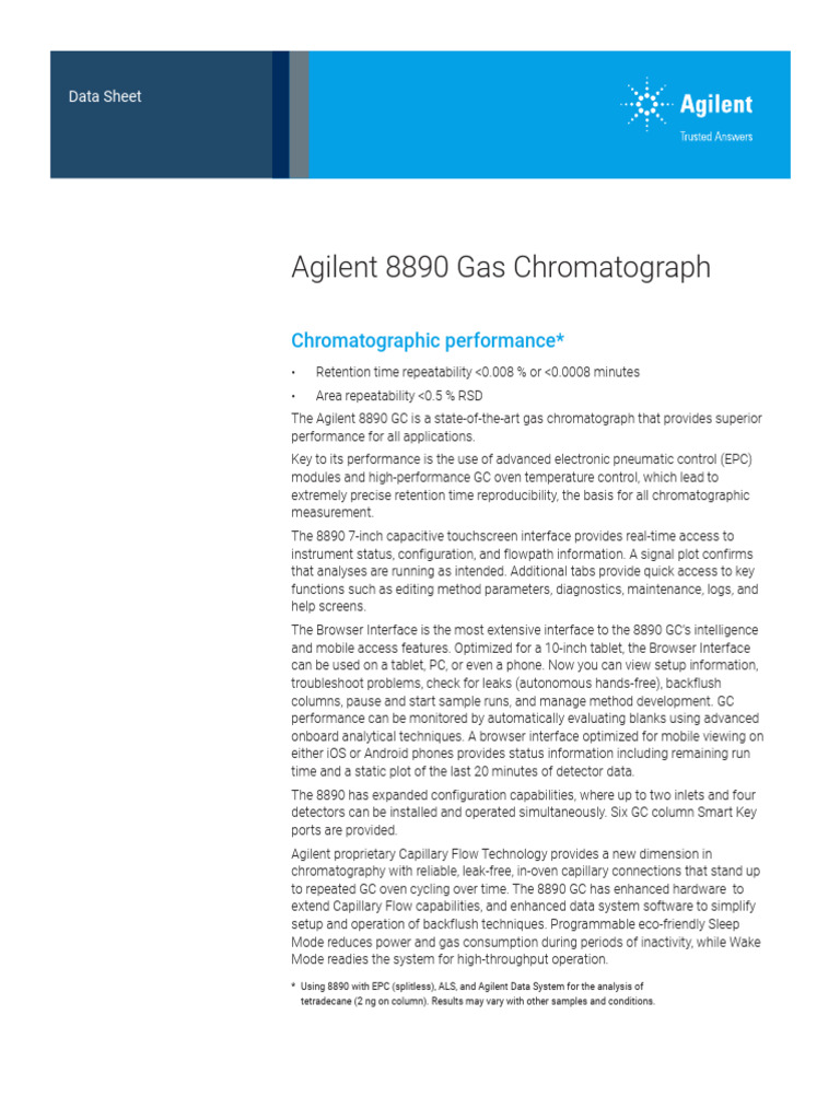 Datasheet 8890 Gas Chromatograph 5994 0492en Agilent | PDF | Gas ...