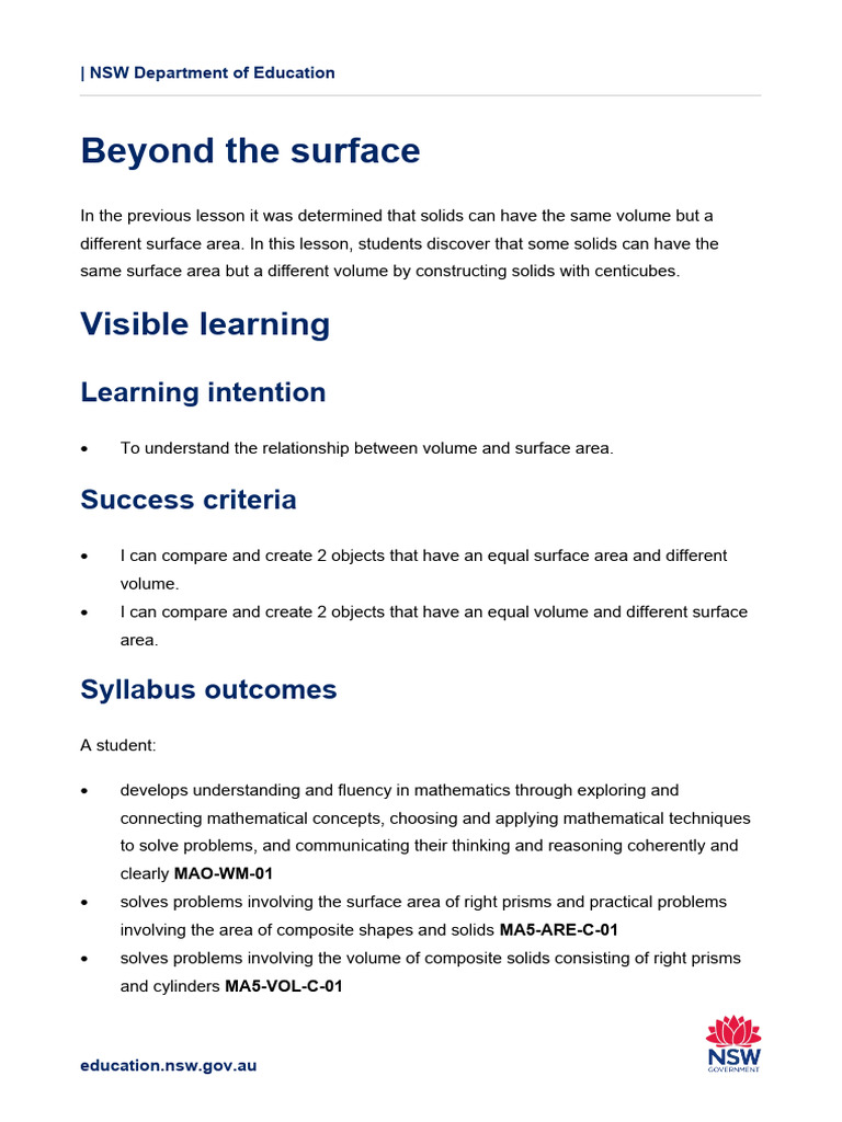 Surface Area vs Volume Lesson Plan | PDF | Creative Commons License ...