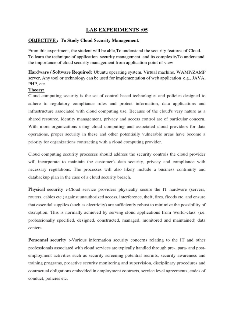 Lab Experiments:05: OBJECTIVE: To Study Cloud Security Management | PDF | Cloud Computing ...