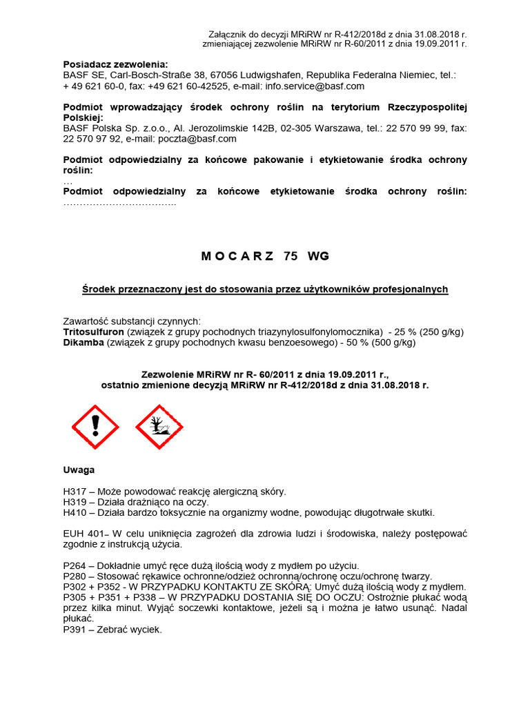 Mocarz 75 WG Etykieta | PDF