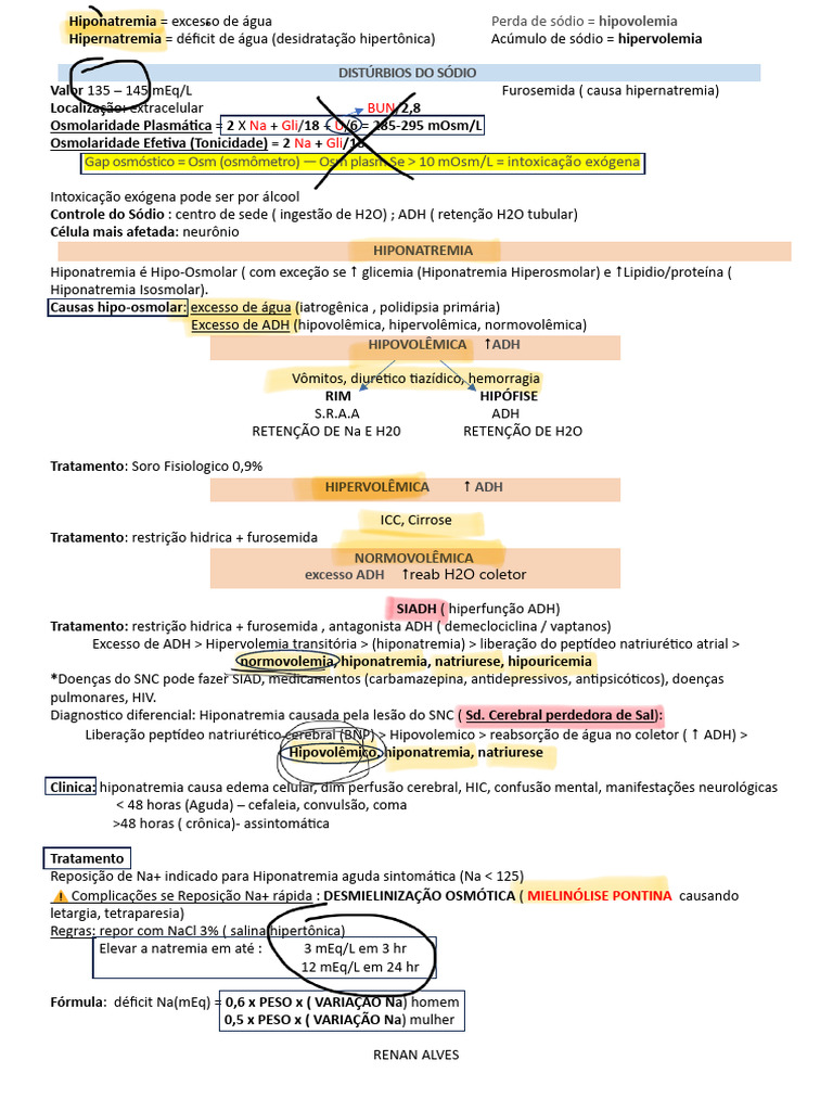 Natremia Resumao II | PDF | Doenças e distúrbios humanos | Medicina Clínica