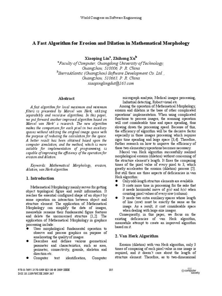 A Fast Algorithm For Erosion and Dilation in Mathematical Morphology ...