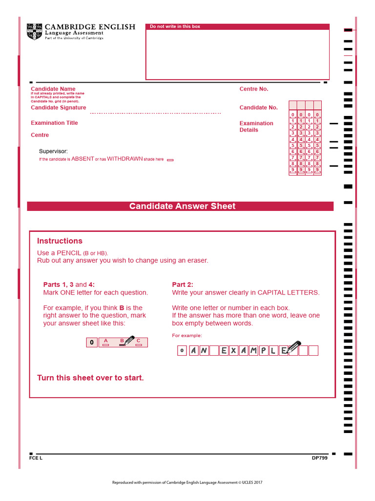 OPT B2 FCE Answersheet L | PDF | Standardized Tests | Qualifications