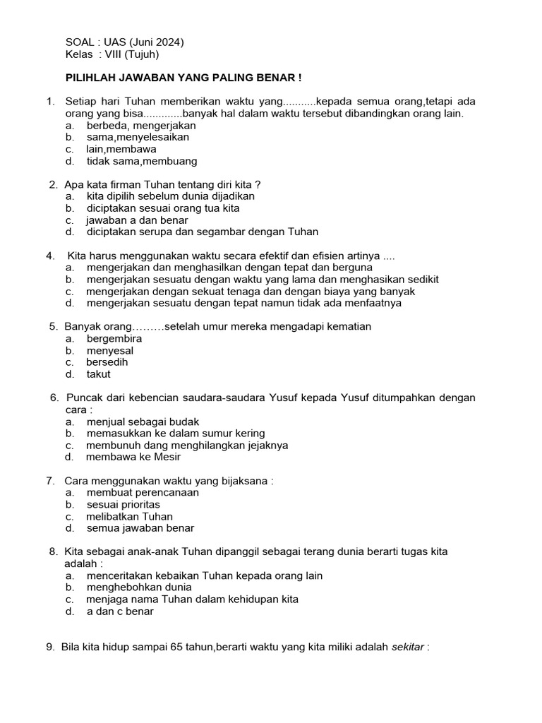 Soal Uas KLS 8 - Jun'24 | PDF