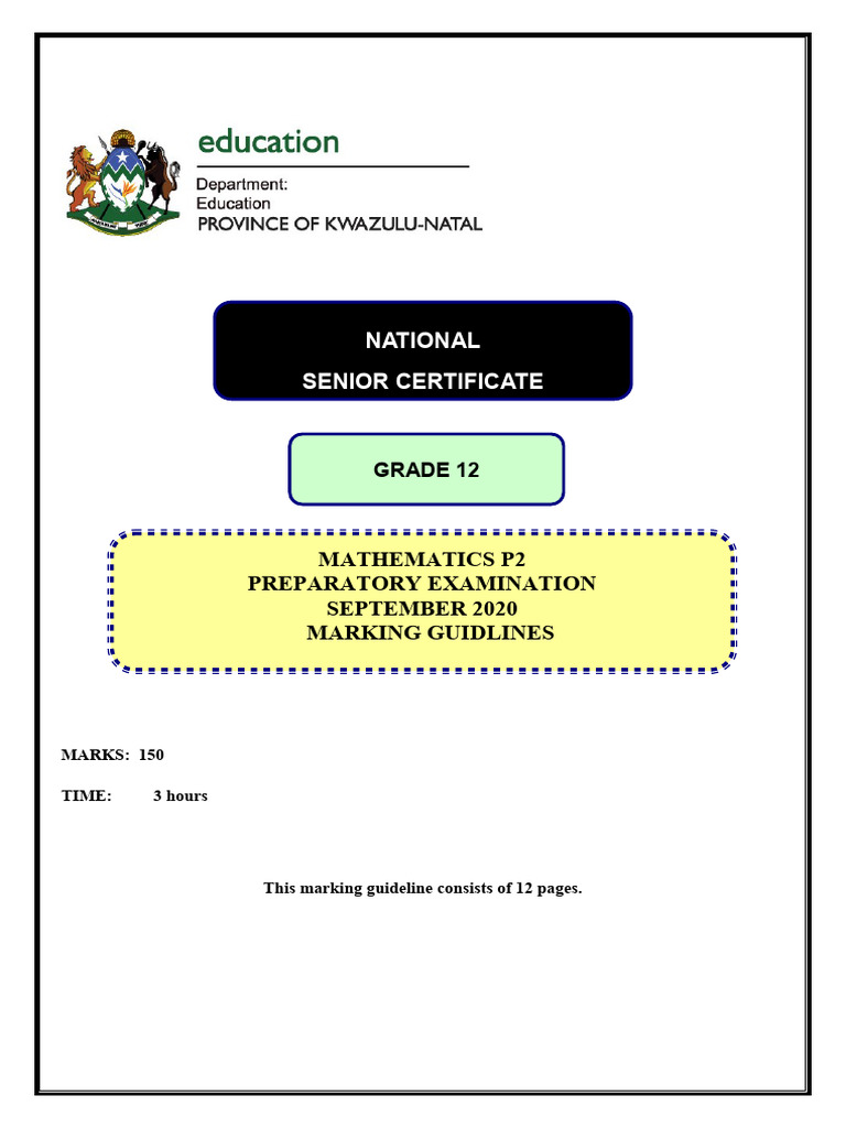 Maths Gr12 NSC KZN Sep 2020 P2 Eng Memo | PDF