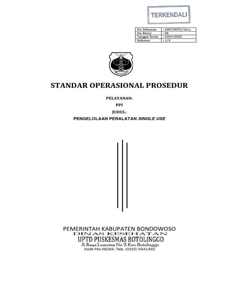 551a - SOP PENGELOLAAN PERALATAN SINGLE USE | PDF | Pengembangan Diri