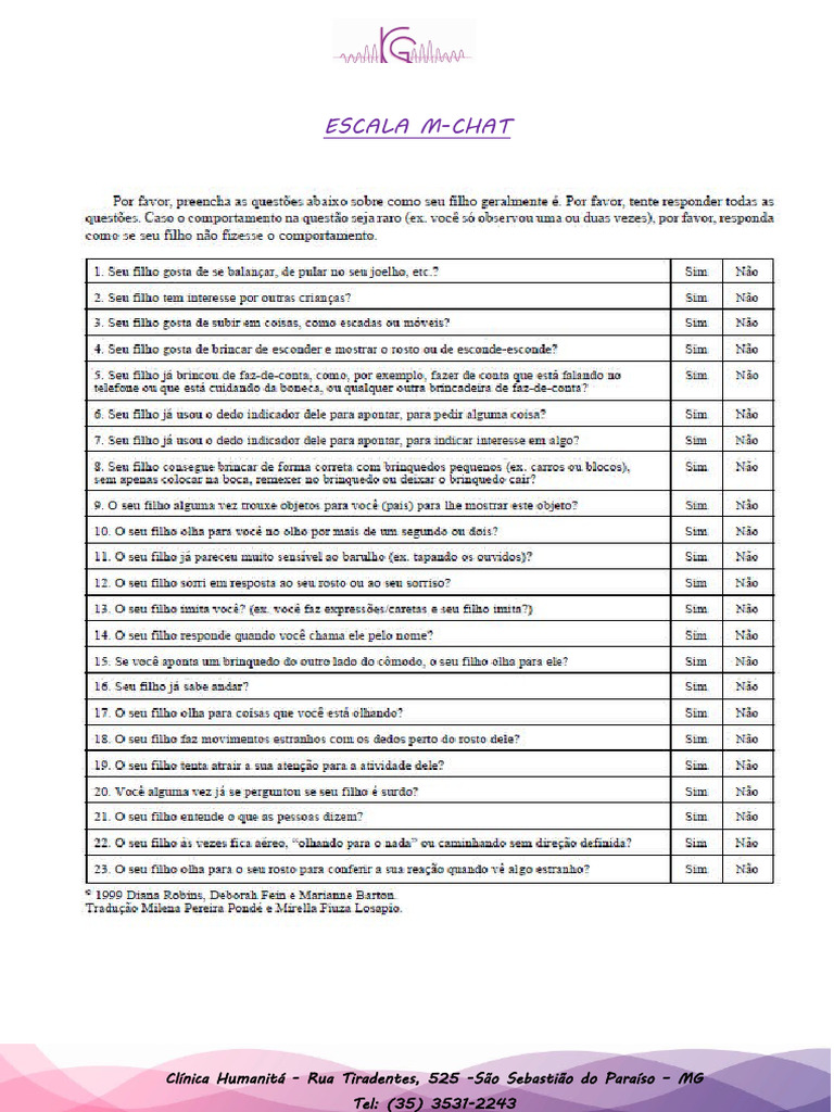 Escala M-CHAT | PDF Escala M-CHAT | PDF