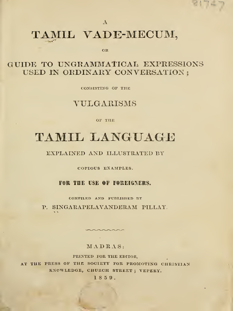 Tamil Vade-Mecum: Guide to Ungrammatical Expressions | PDF | Linguistics