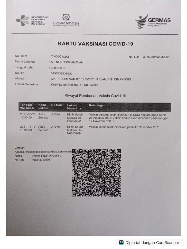 Sertifikasi Kartu Vaksinasi Covid 19 Pdf