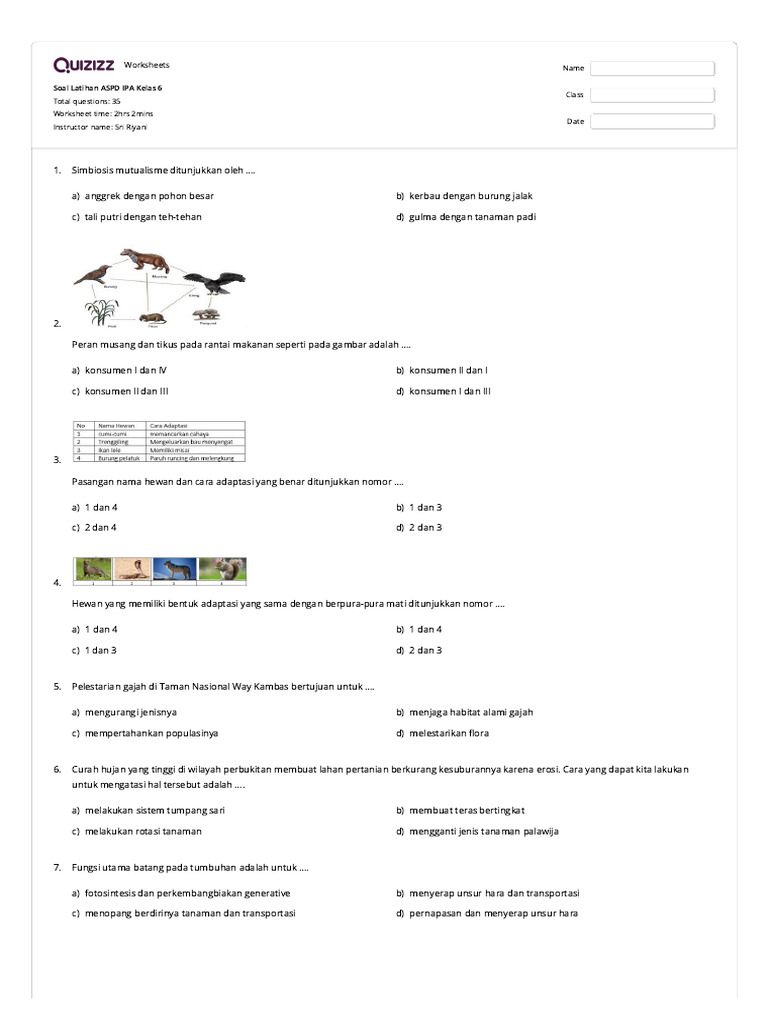 Soal Latihan ASPD IPA Kelas 6 - Quizizz | PDF Soal Latihan ASPD IPA Kelas 6 - Quizizz | PDF