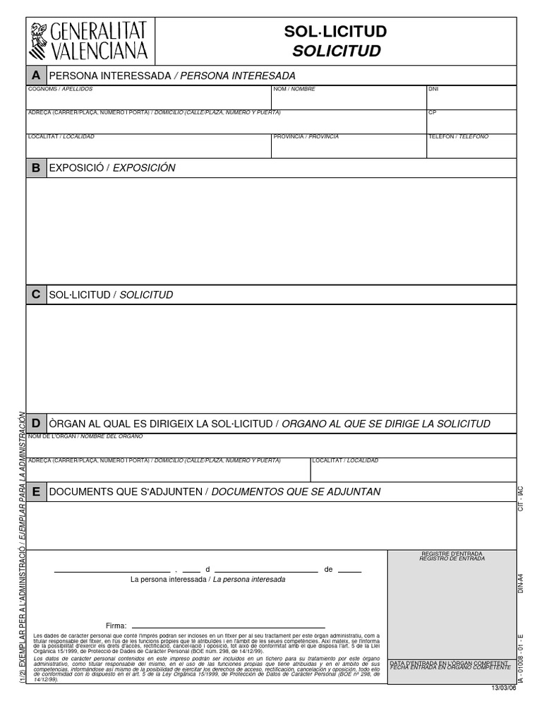Solicitud General Iniciacion y Tramitacion Procedimientos Gva | PDF