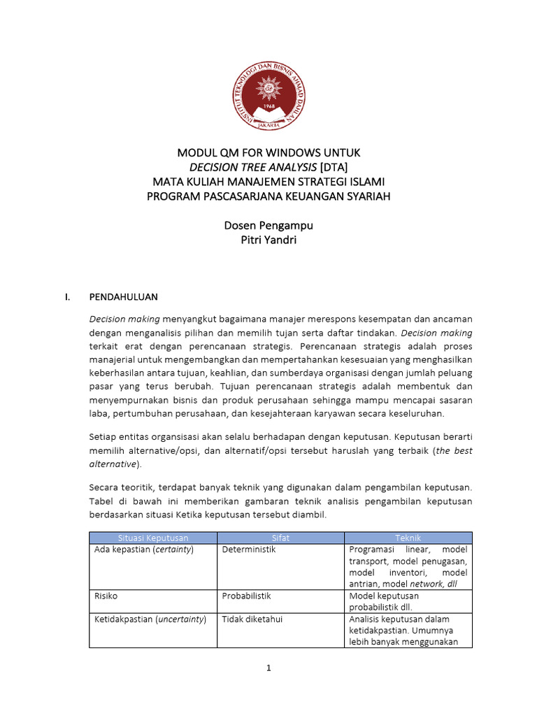 Modul QM For Windows Untuk Decision Tree Analysis | PDF