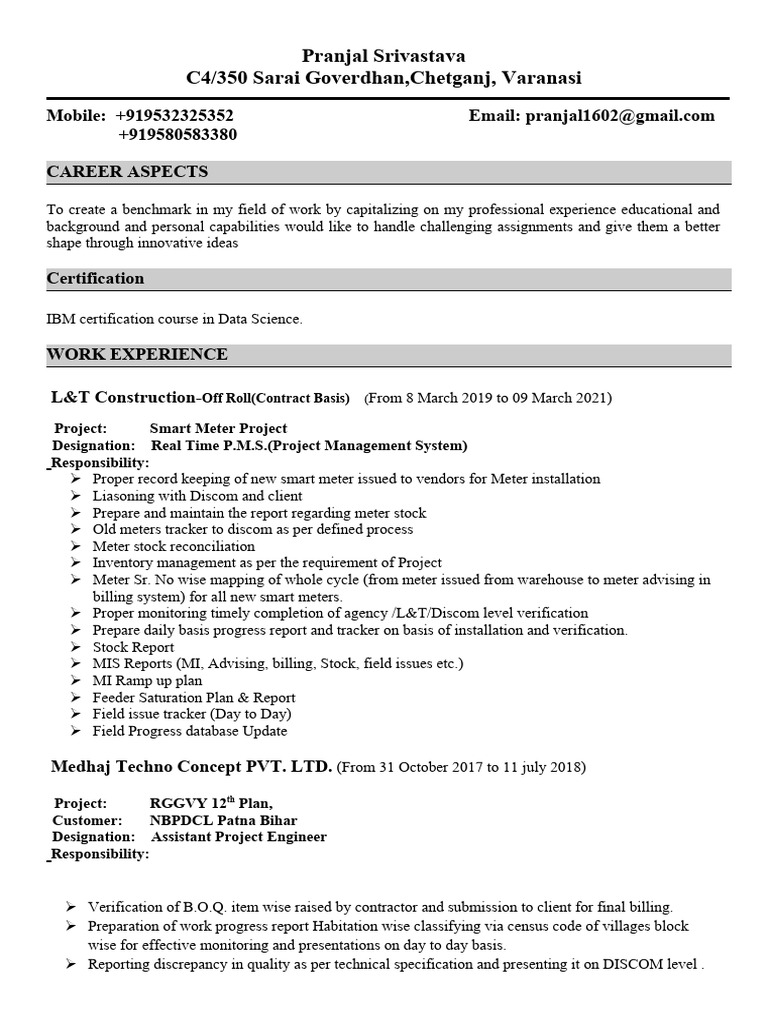 Pranjal Resume | PDF | Computing