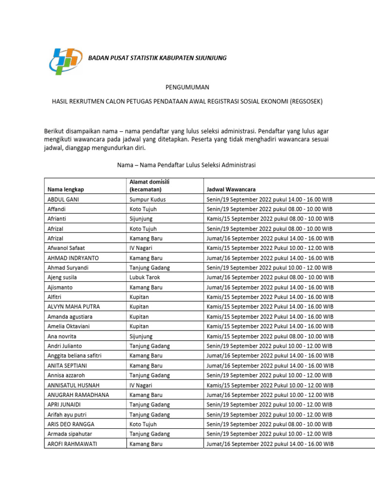 Pengumuman Hasil Rekrutmen | PDF