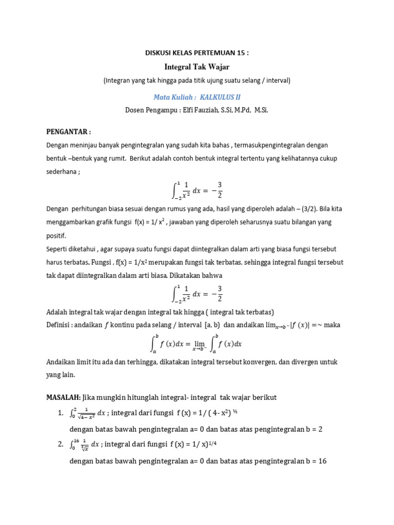 Integral Tak Wajar dalam Kalkulus II | PDF | Metode & Bahan Ajar