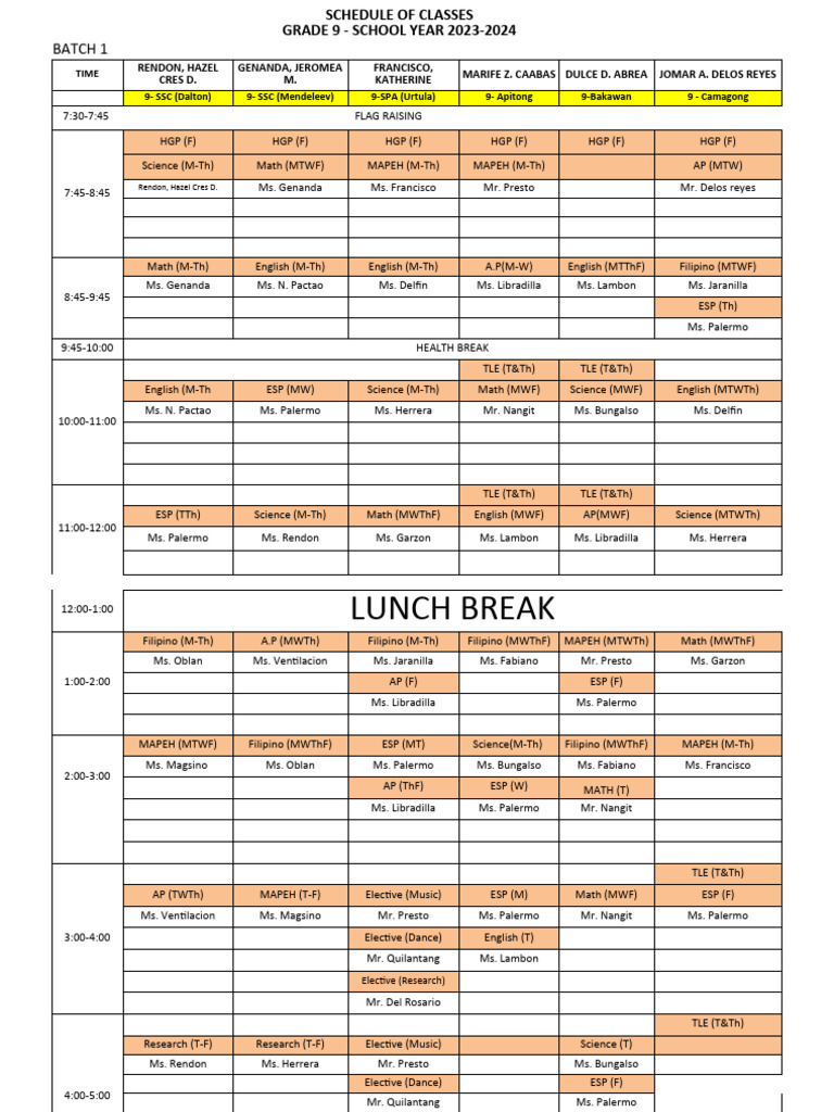 Grade 9 Class Schedule 2023-2024 | PDF | Government Related ...