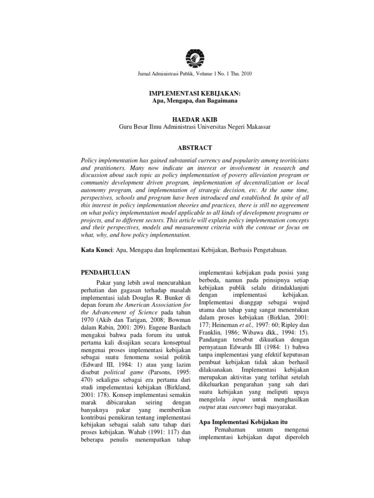 Implementasi Kebijakan - Apa, Mengapa Dan Bagaimana - Haedar Akib | PDF | Bisnis | Seni