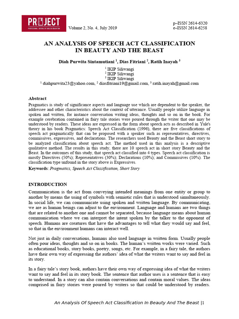 An Analysis Of Speech Act Classification In Beauty Pdf Qualitative Research Inquiry