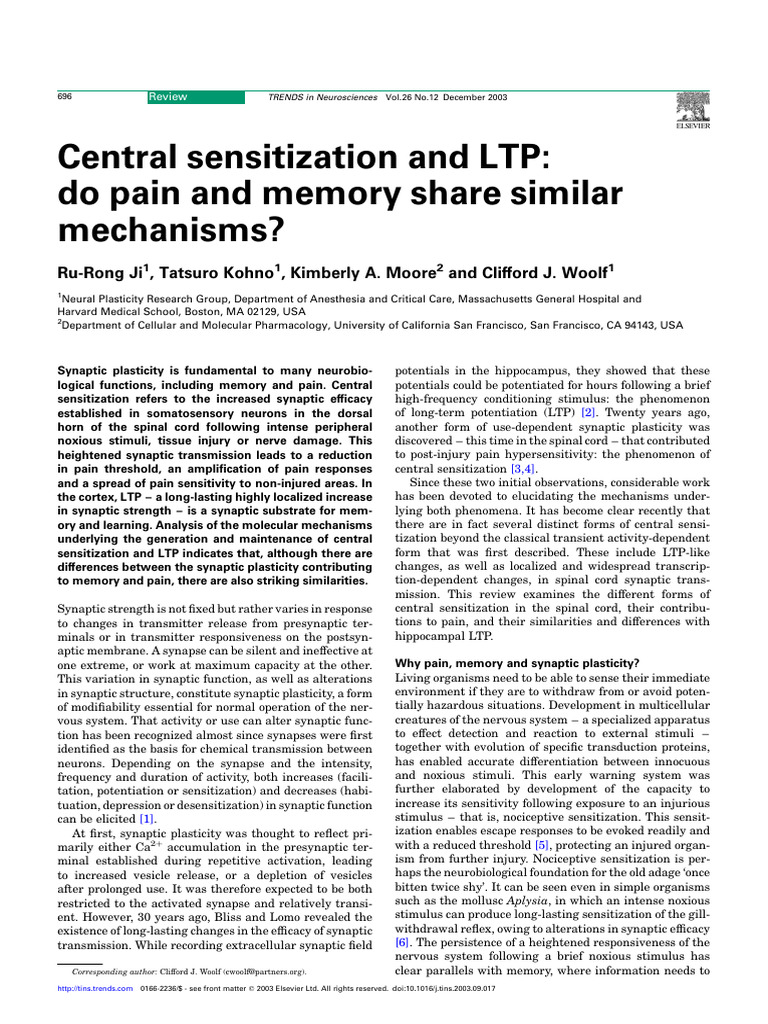 Central Sensitization and LTP - Do Pain and Memory Share Similar ...