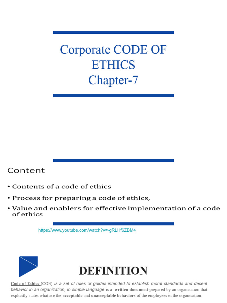 Chapter 7 Corporate Code of Ethics | PDF | Leadership | Business Ethics