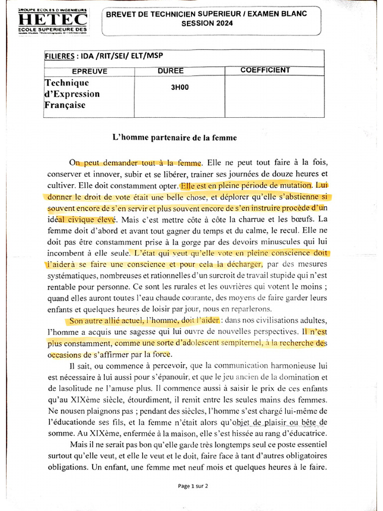 Bts Blanc 2024 Hetec | PDF